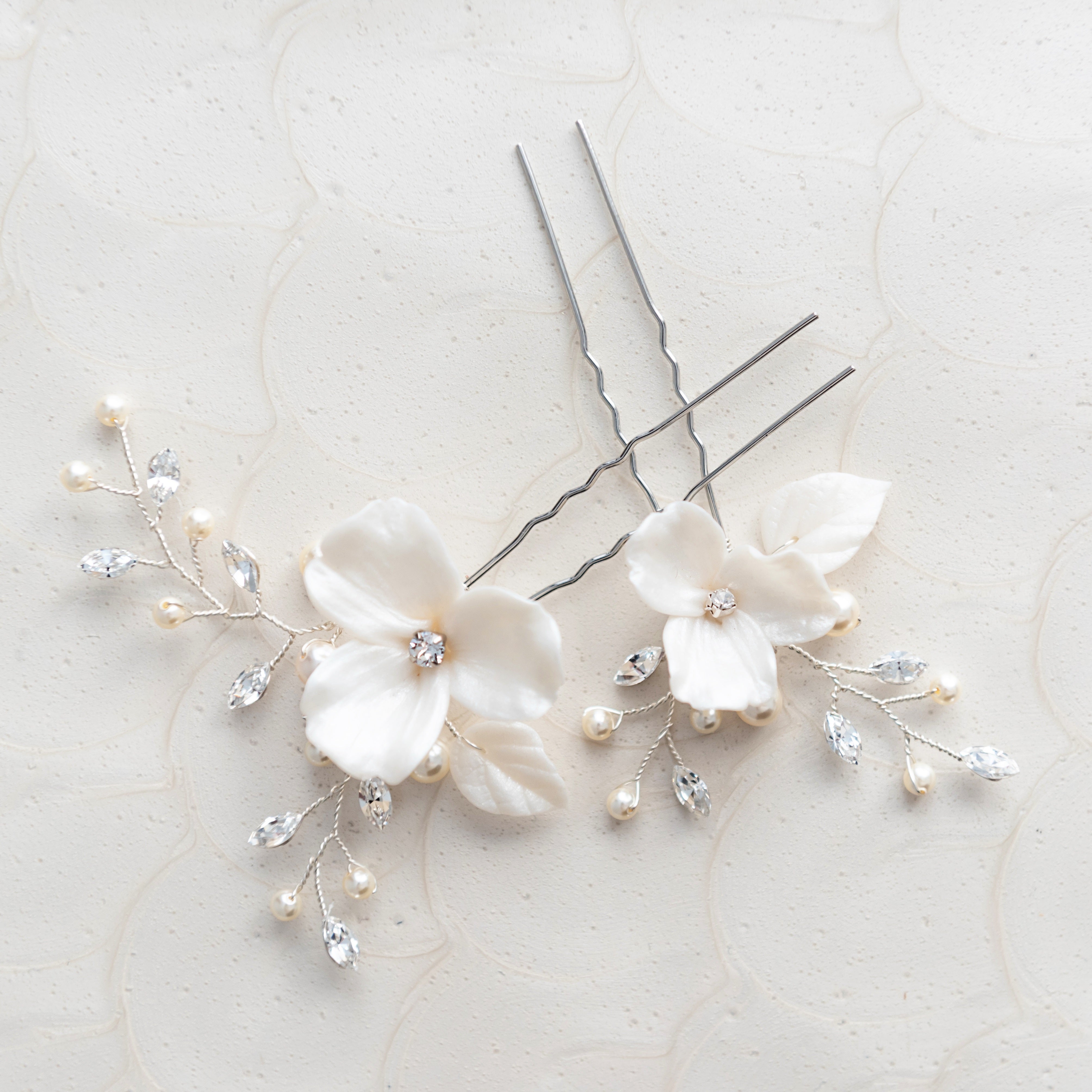 Elena Flower and Crystal Bridal Pins – Joanna Bisley Designs